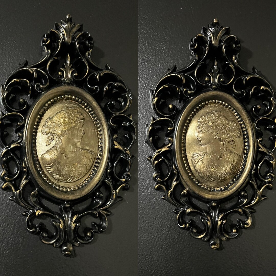 Pair Victorian Gothic Maiden Wall Plaques, Vintage Wall Plaque, Black ...