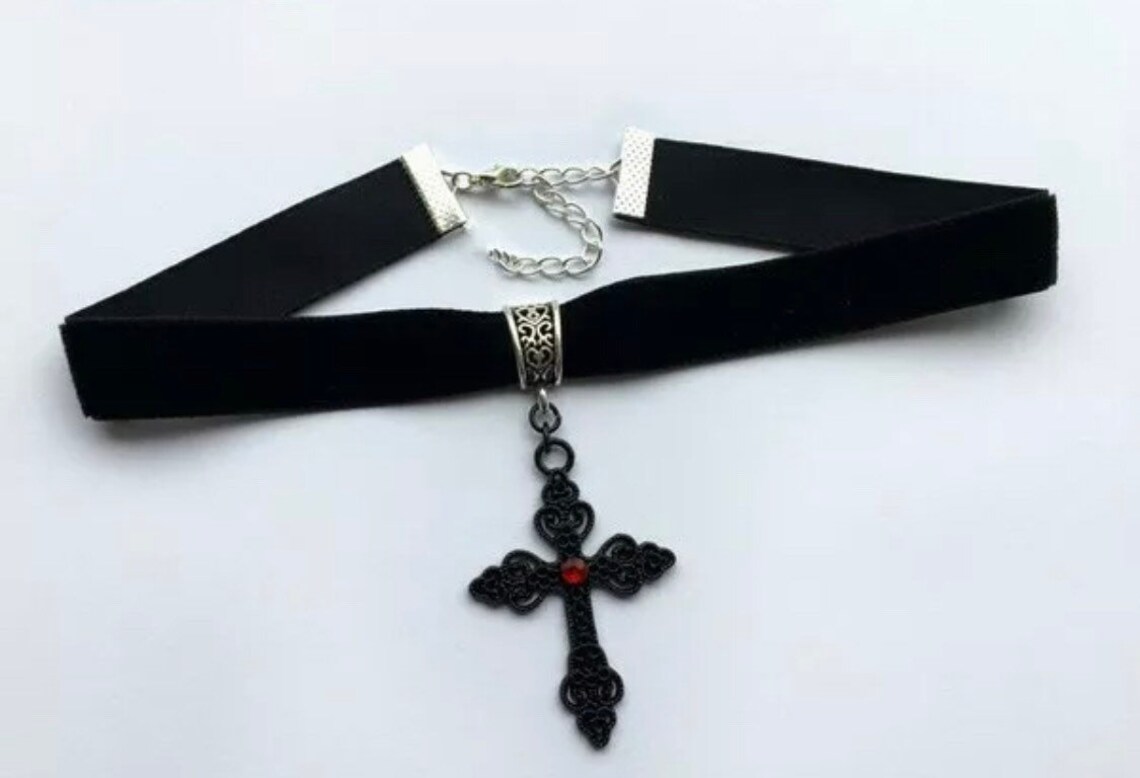 Black Cross Gothic Choker Necklace Gothic Jewelry Costume - Etsy