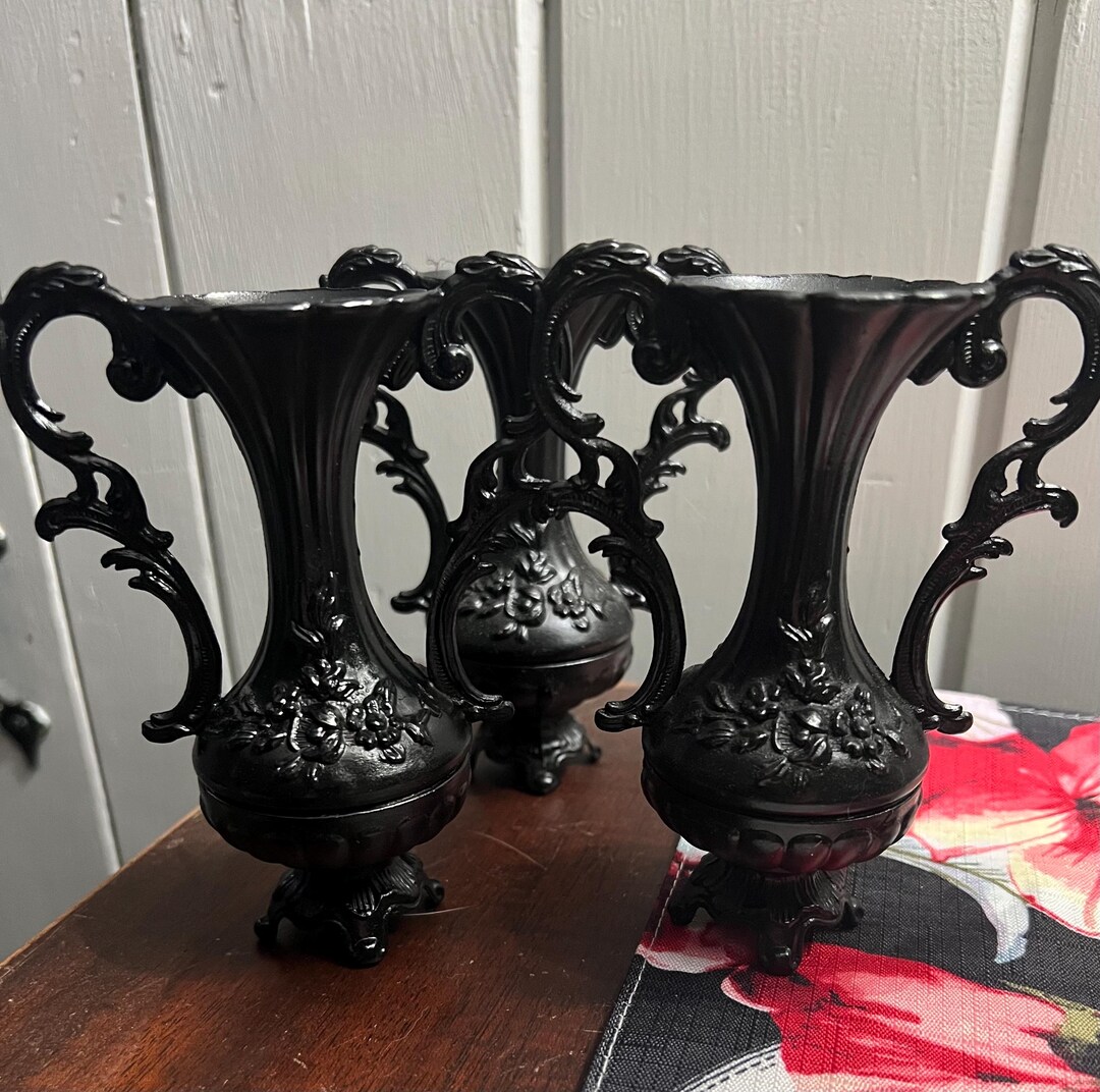 Vintage Bud Vase Painted Black, Victorian Gothic Bud Vase Black, Gothic ...