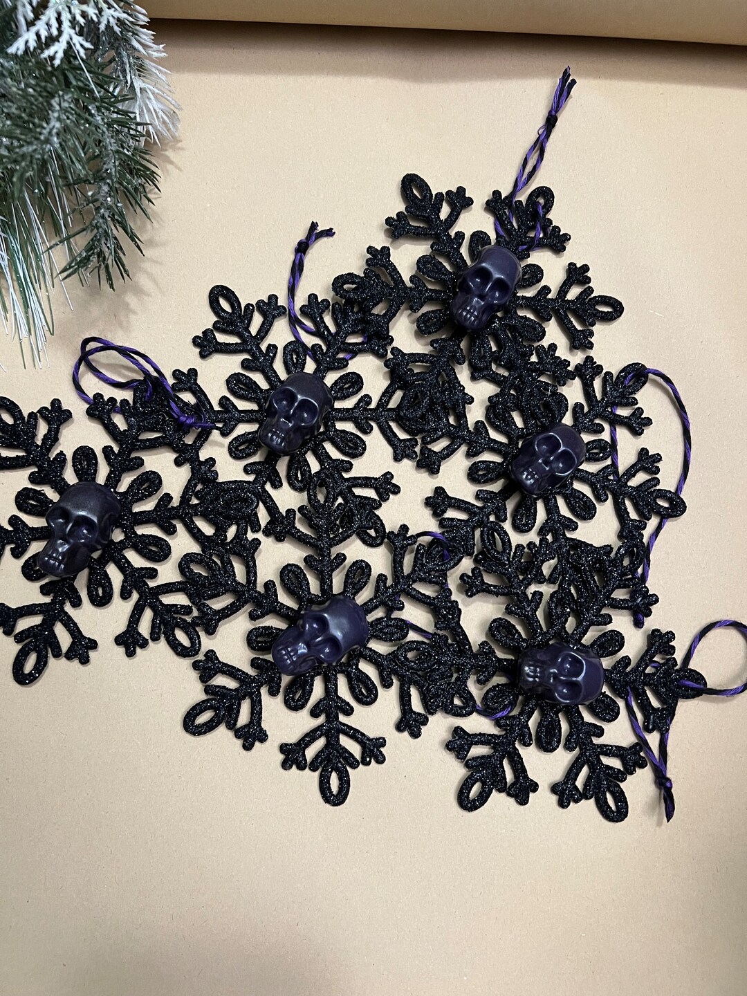 Set 6 Skeleton Snowflake Ornament, Black Glitter Flakes Ornament ...
