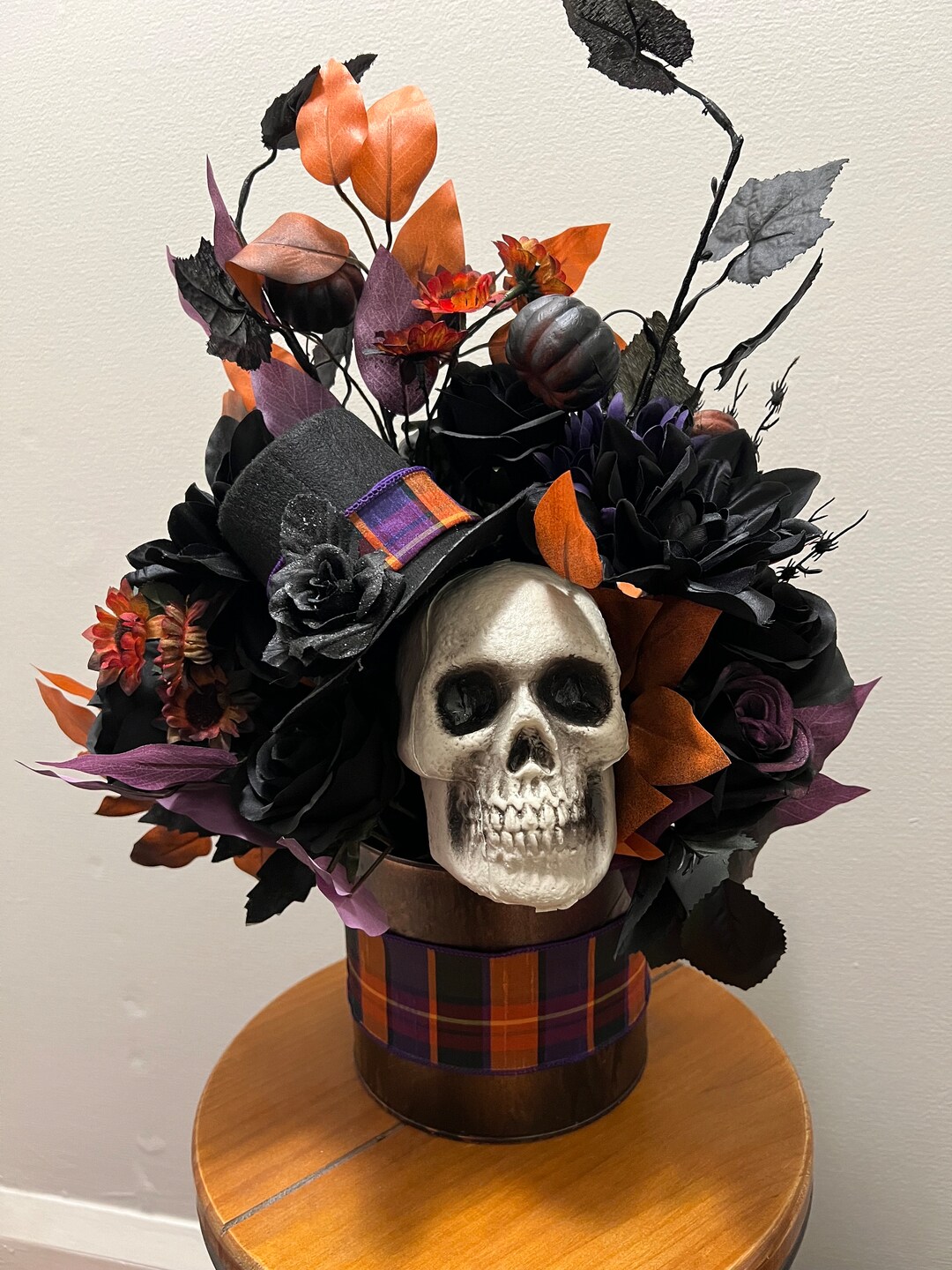 Halloween Skull Top Hat Table Centerpiece, Halloween Gothic Decor Black ...