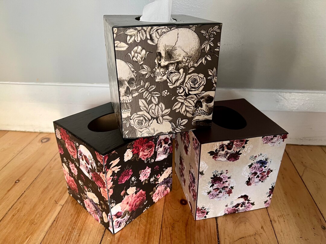 Gothic Skull Tissue Box Cover, Sold Separately, Floral Skull Tissue Box ...
