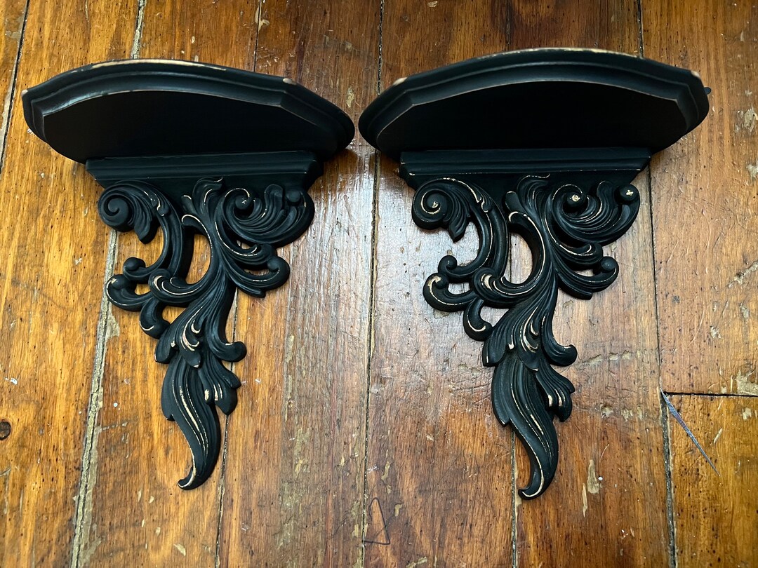 Pair Gothic Display Shelves, Small Display Shelf Set With Plate Holder ...
