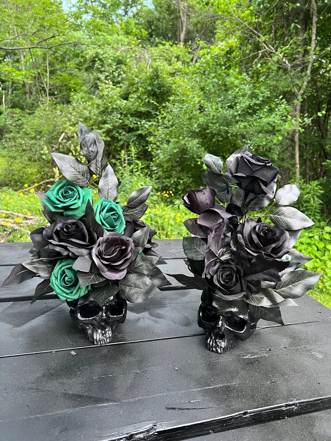Gothic Skull Centerpiece, Skull Floral, Goth Skull Flower Pot, Black ...