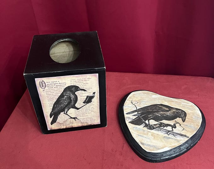 Black Crow Tissue Box Cover, Edgar Allen Poe the Raven, Primitive ...