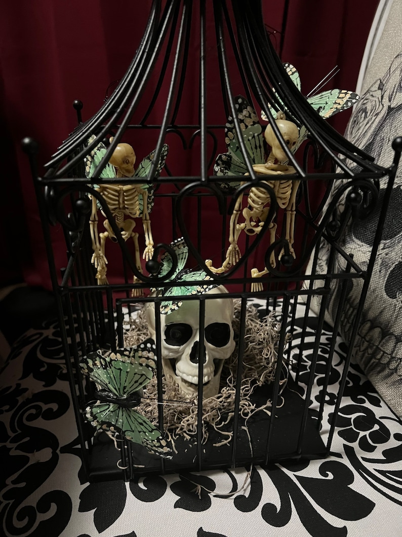 Caged Skull Skeleton Fairies in Painted Black Metal Cage - Etsy