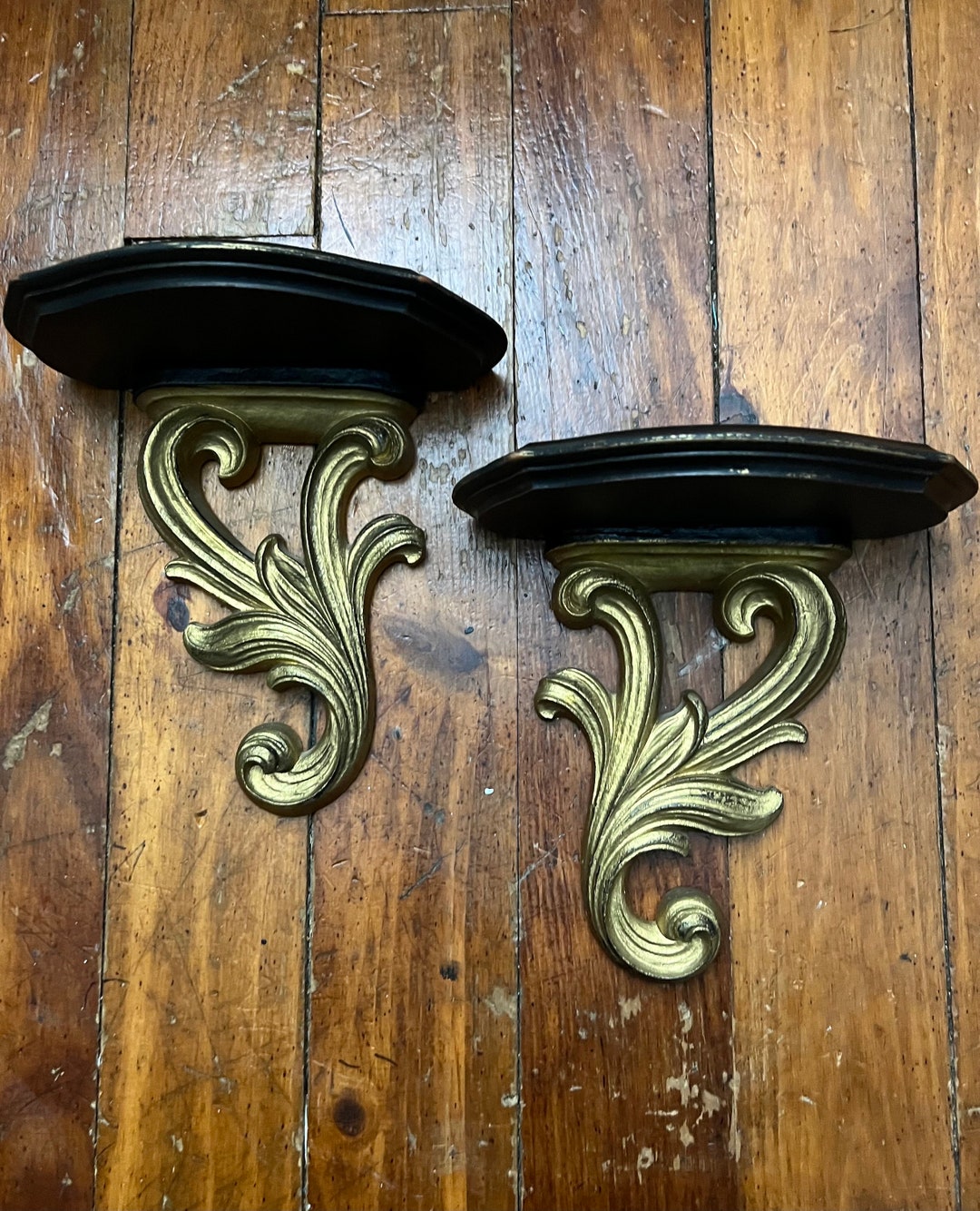 Pair Gothic Display Shelves, Small Display Shelf Set With Plate Holder ...