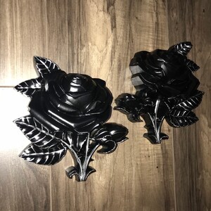 Pair Rose Plaques, Victorian Goth Decor, Vintage Wall Plaque, Black ...