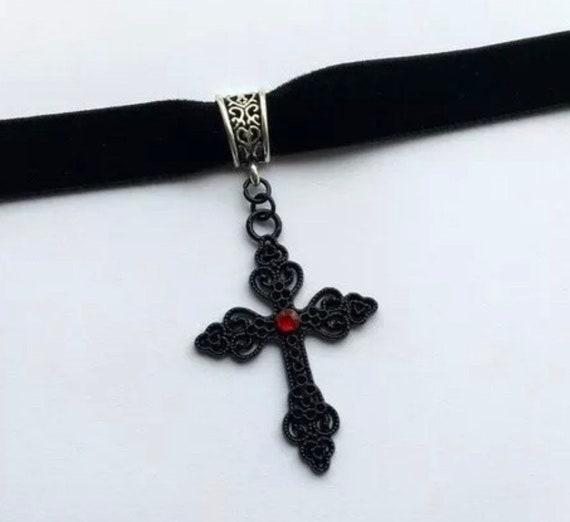 Black Cross Gothic Choker Necklace Gothic Jewelry Costume - Etsy
