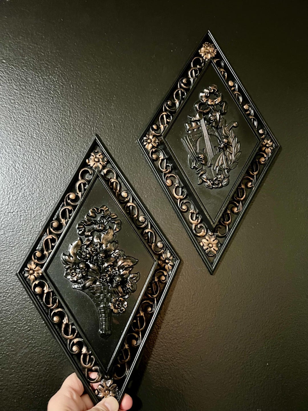 Pair Victorian Gothic Wall Plaques, Gothic Black & Copper, Gothic Wall ...
