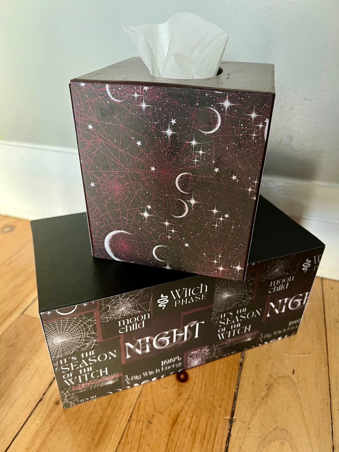 Large Tissue Box Cover, Moon Phases , Sold Separately, Black Tissue Box ...