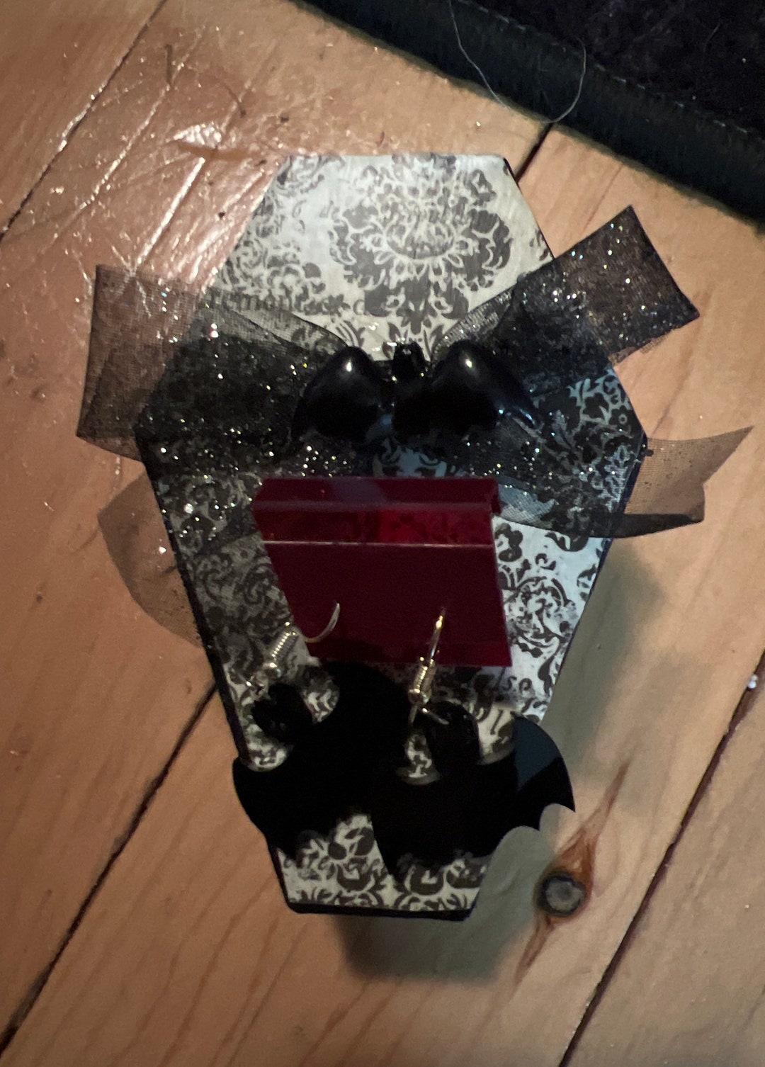 Gothic Gift Black Coffin Gift Box W/bat Earrings Gothic Jewelry, Gothic ...