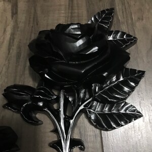 Pair Rose Plaques, Victorian Goth Decor, Vintage Wall Plaque, Black ...