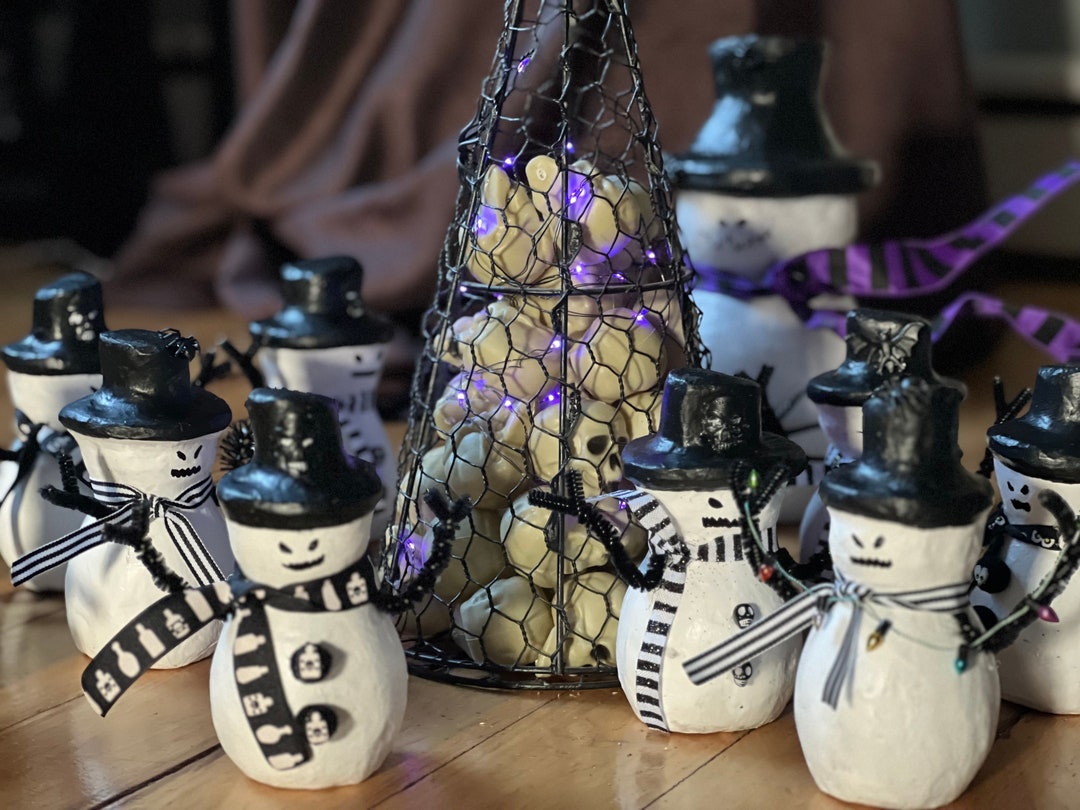 2 Creepy Mini Snowman, Gothic Snowman, Gothmas, White Ice Snowman. PAIR ...