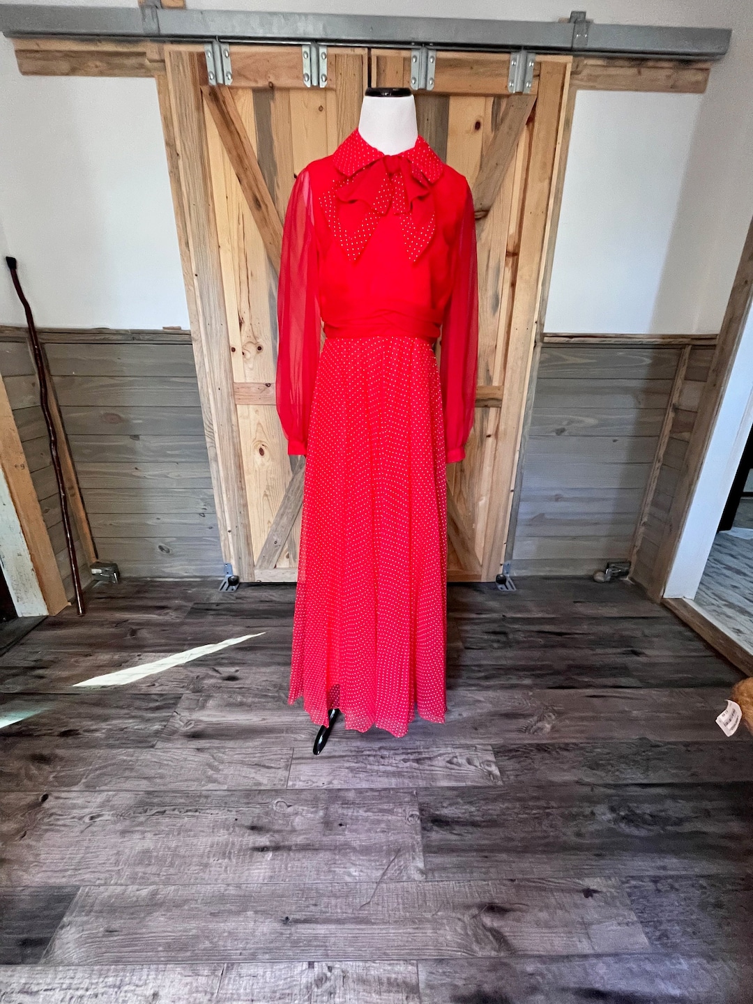 Late 1960s/early 1970s Tomato Red Dotted Swiss Sandine Originals New ...