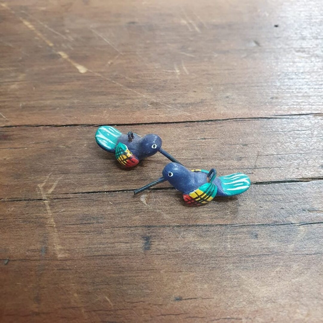 Rare Hand Made & Painted Clay Birds From Peru 2 2 Humming - Etsy