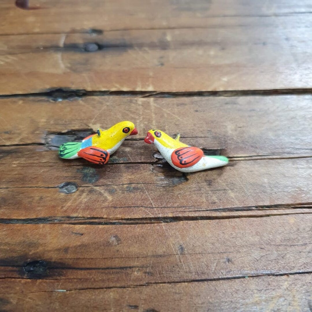 Rare Hand Made & Painted Clay Birds From Peru 2 18 - Etsy