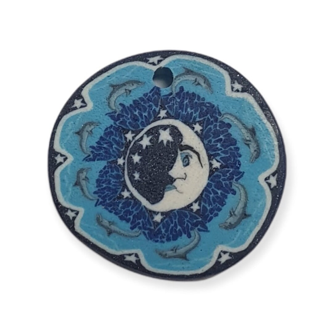 22mm Fimo Pendant 1 Moon Face W. Leaping Dolphins - Etsy
