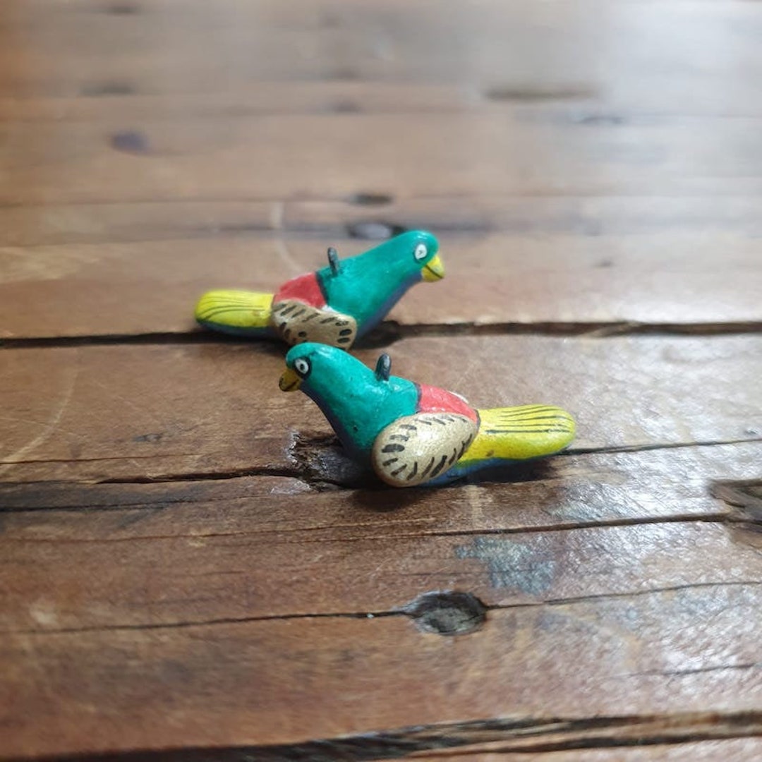 Rare Hand Made & Painted Clay Birds From Peru 2 13 - Etsy