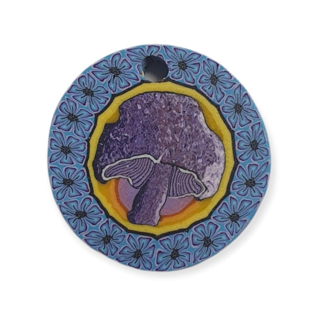 26mm Fimo Pendant 1 Purple Mushroom W. Flowers - Etsy