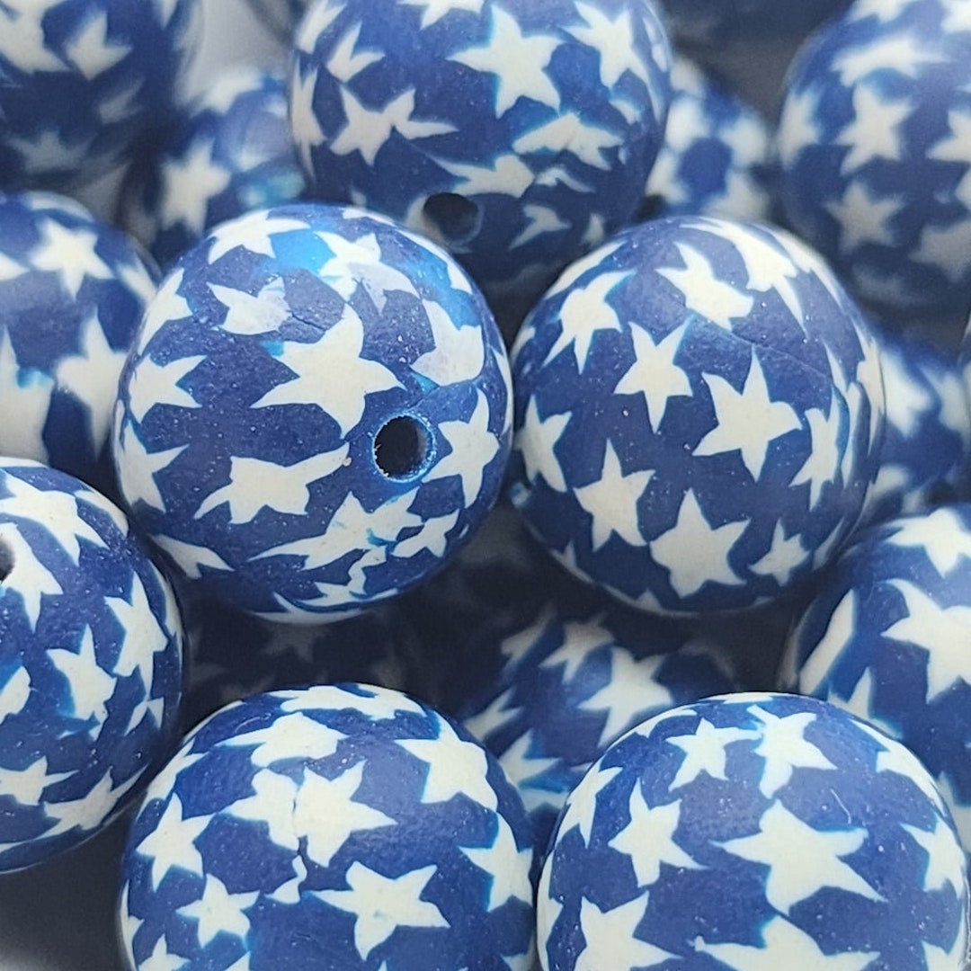 12mm Round Fimo Beads 10 White Stars on Blue - Etsy