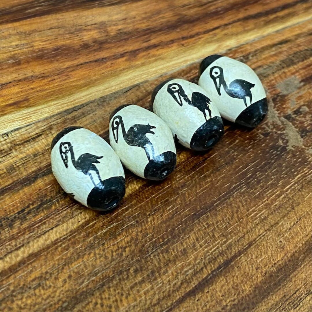 20x12mm Oval 5 Pelicans Clay Hand Painted Vintage Beads - Etsy