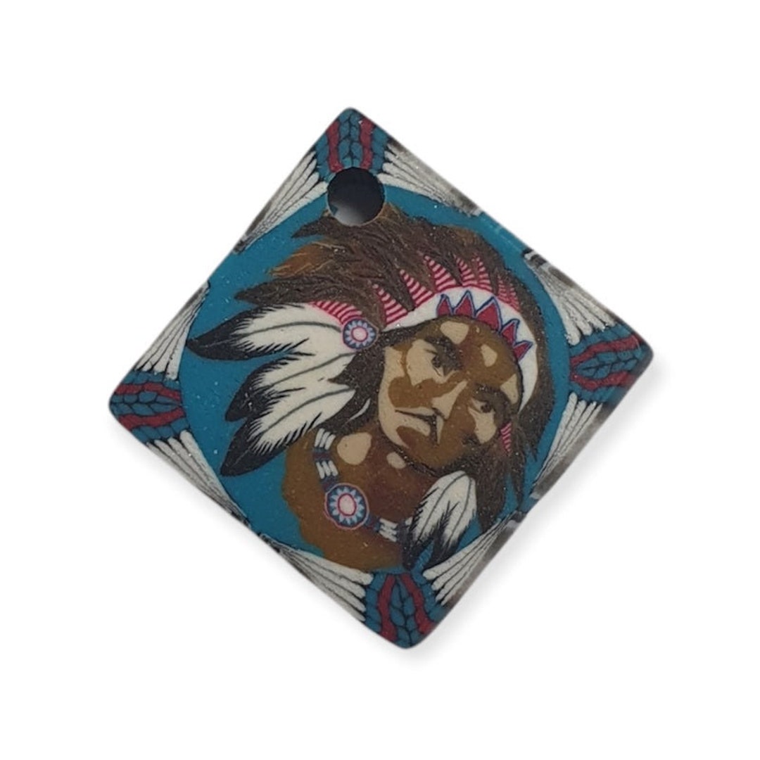 22mm Square Fimo Pendant 1 Indian Face W. Head Dress - Etsy