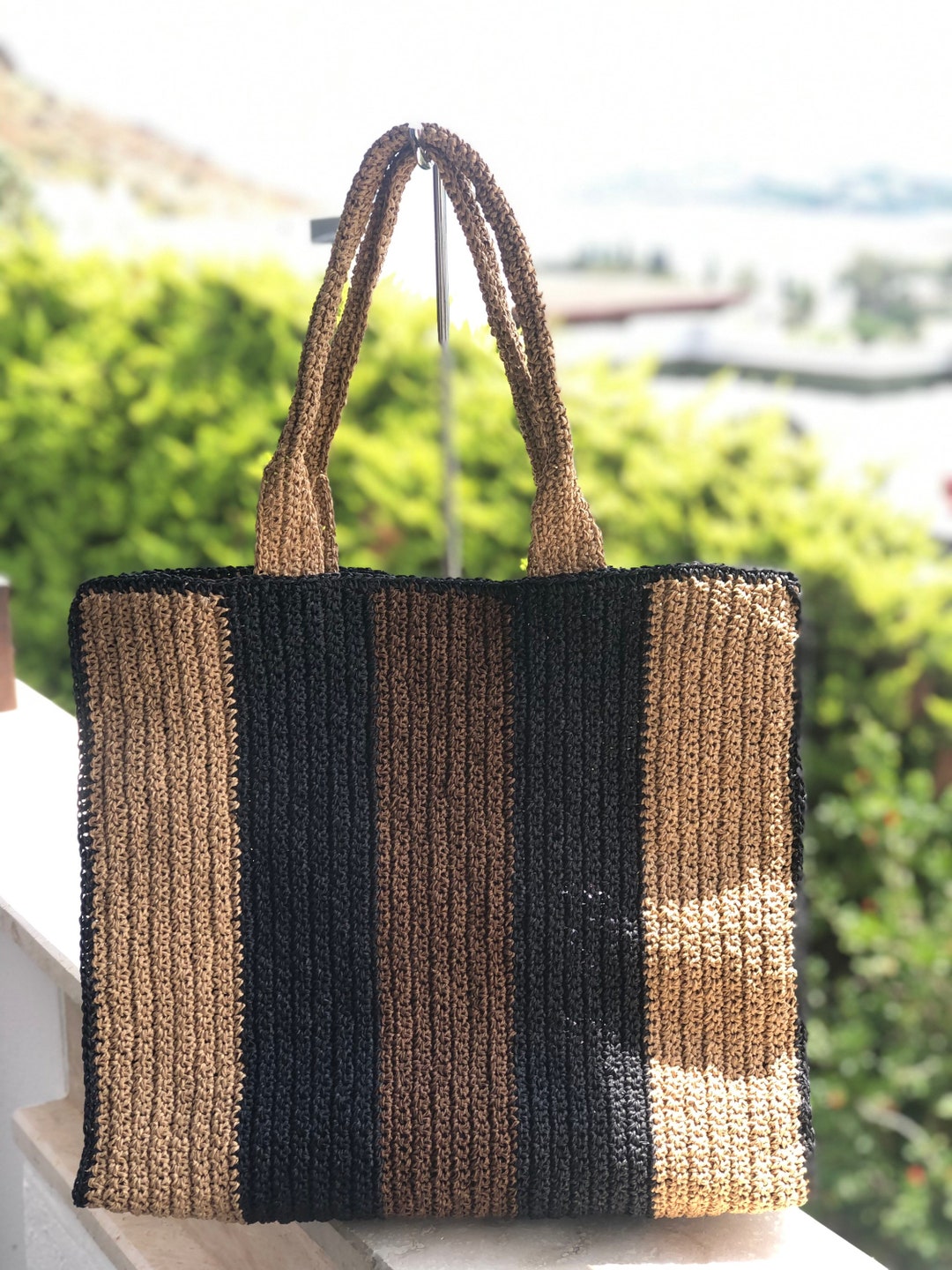 Strandtasche, Strohtasche, Sommer-Häkel-Strandtasche, handgewebte ...
