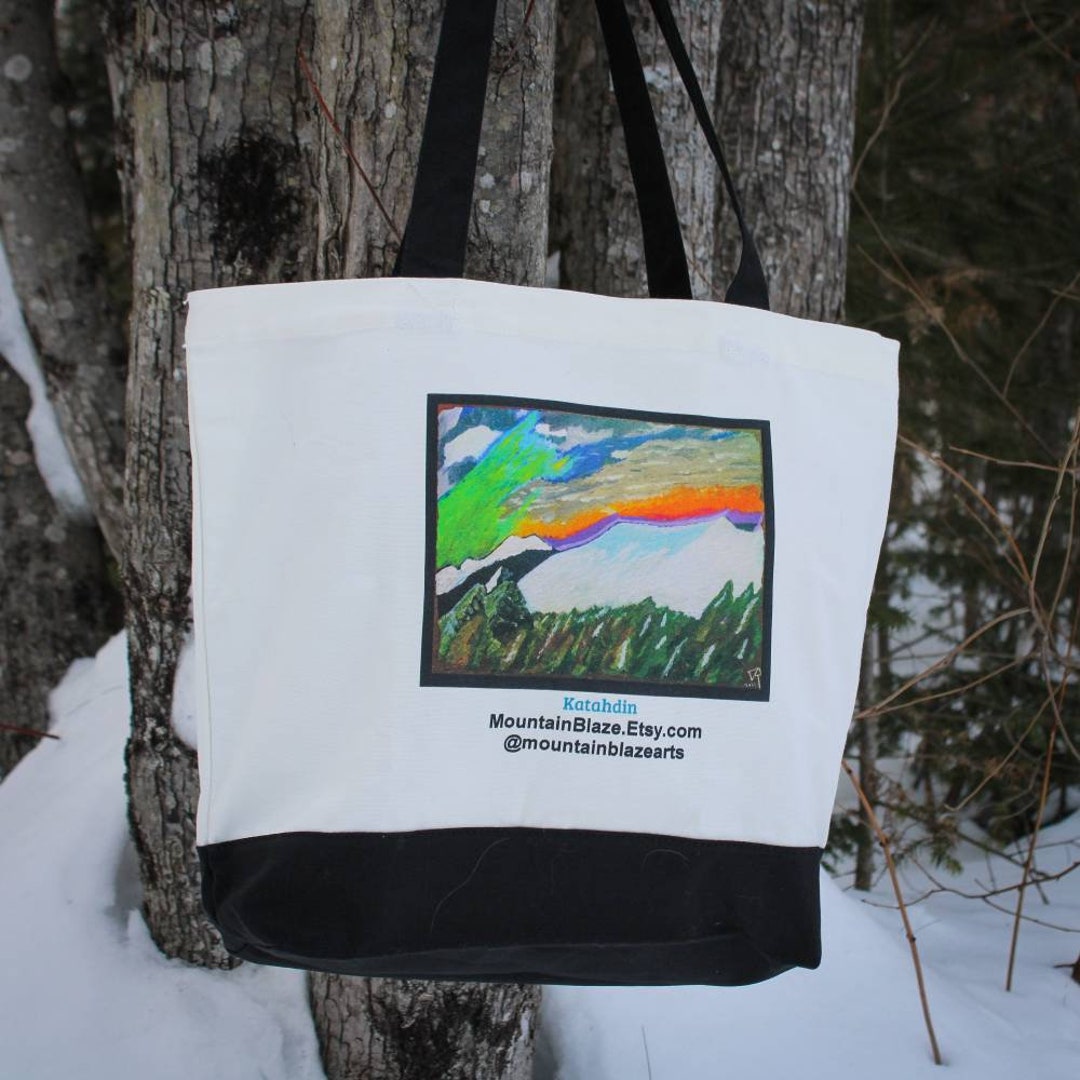 Katahdin Painting Canvas Tote: Sunrise Mountain Art Bag - Etsy