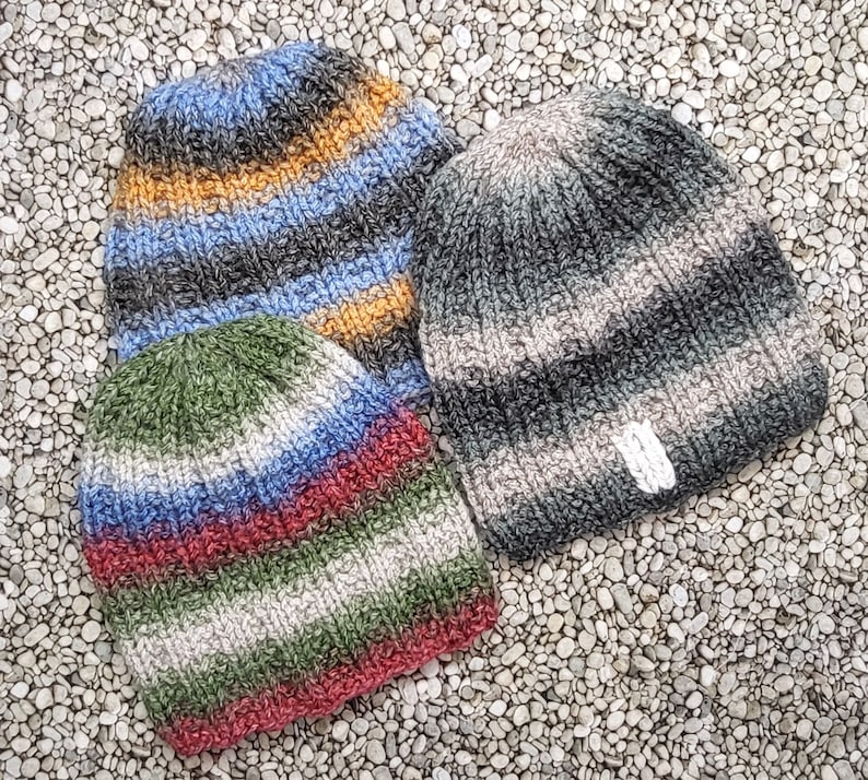 Hand Knit Wool Blend Beanie, "super Hiker" Lightweight Ribbed Hat *made ...