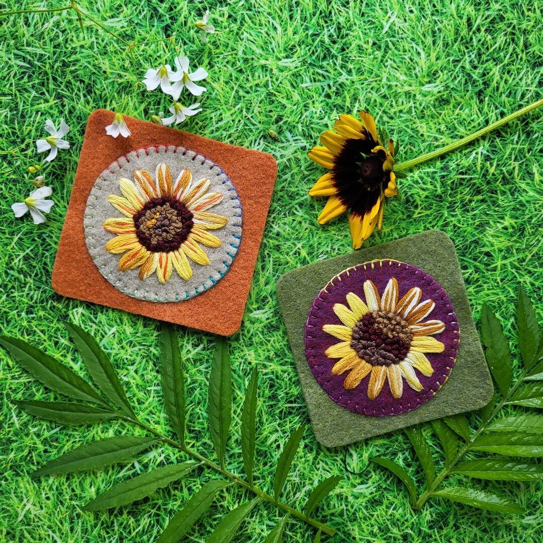 Sunflower Hand Embroidered Felt Patches-hand Made by - Etsy