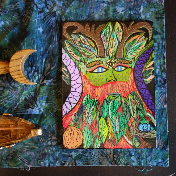 Pagan Horn God Acrylic Paint on Canvas Board Handpainted by - Etsy