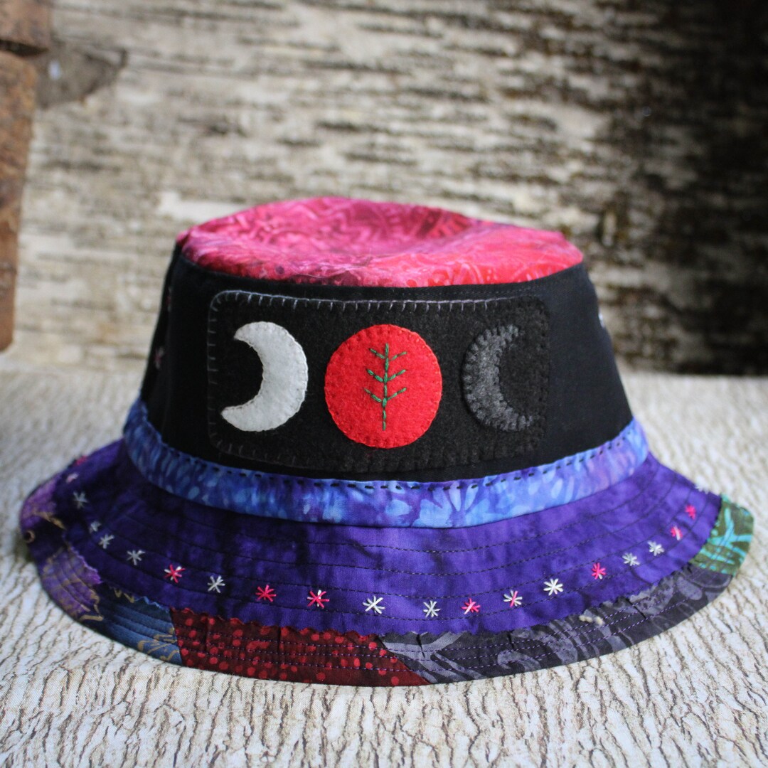 Beltane Bucket Hat cotton Batik and Upcycled Twill-sashiko Inspired ...