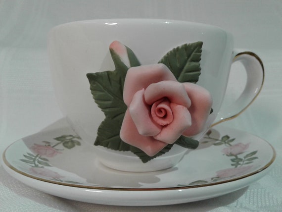 Vintageteleflora Rose Cup Porcelain Rose Cup & Saucer 3D | Etsy
