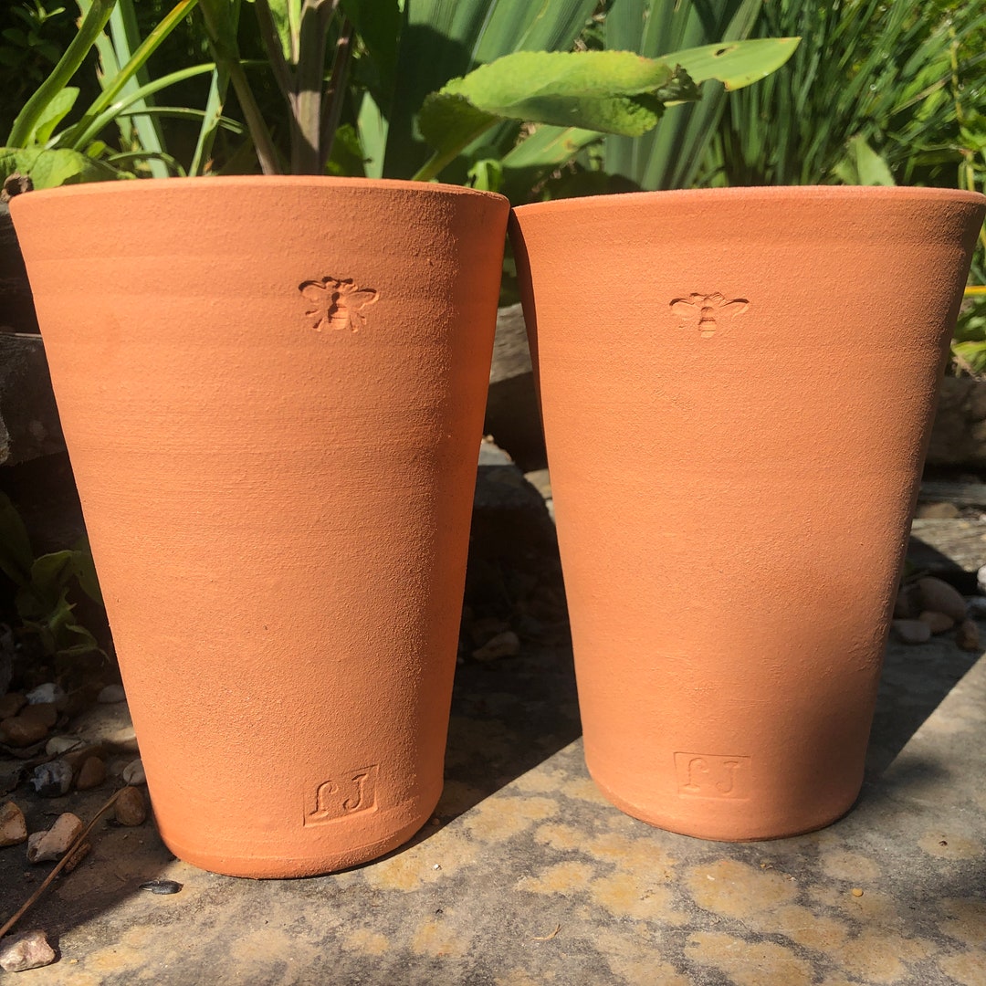 Set of 2 Small Long Tom Terracotta Pots - Etsy UK