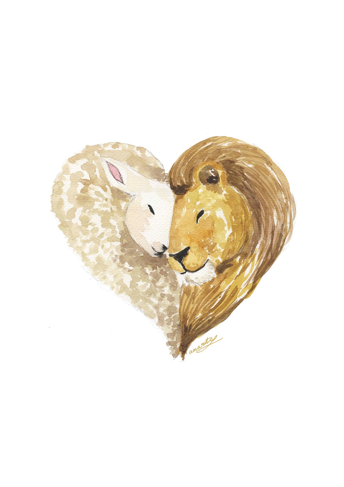 Lion And The Lamb Watercolour Print for Cute Nursery Baby | Etsy