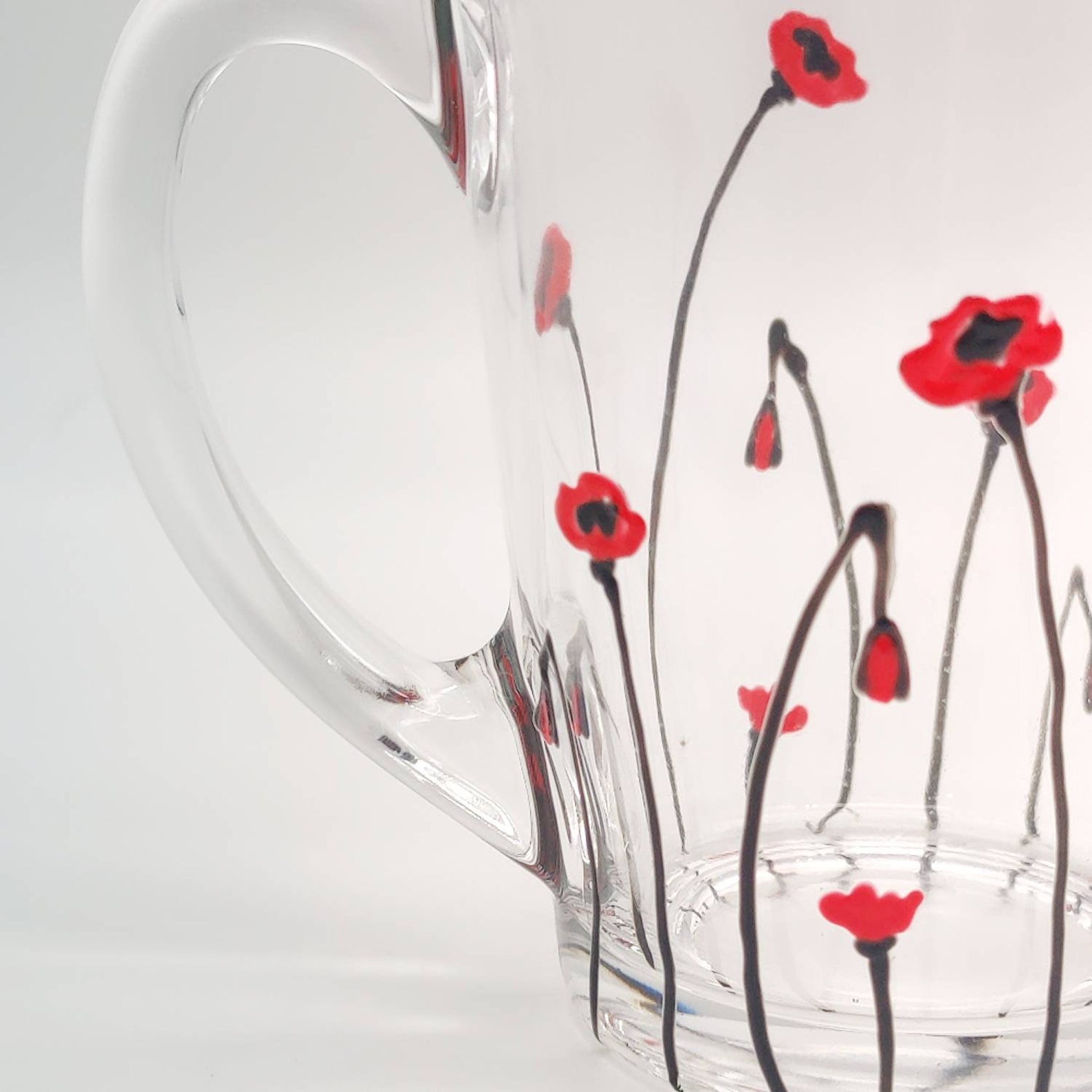 Poppy Hand Painted Glass Mug Tea/coffee Mug - Etsy