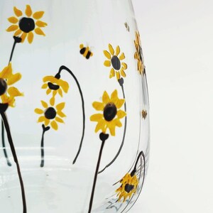 Hand-painted 'sunflower and Bee' Design Stemless Wine Glass - Etsy UK