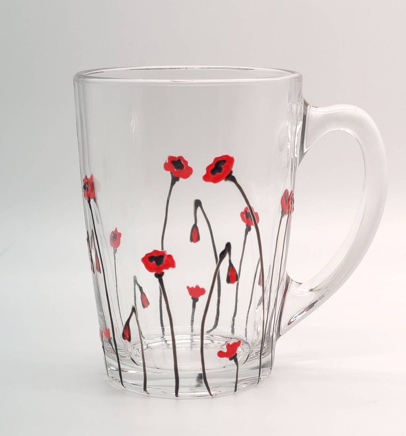 Poppy Hand Painted Glass Mug Tea/coffee Mug - Etsy