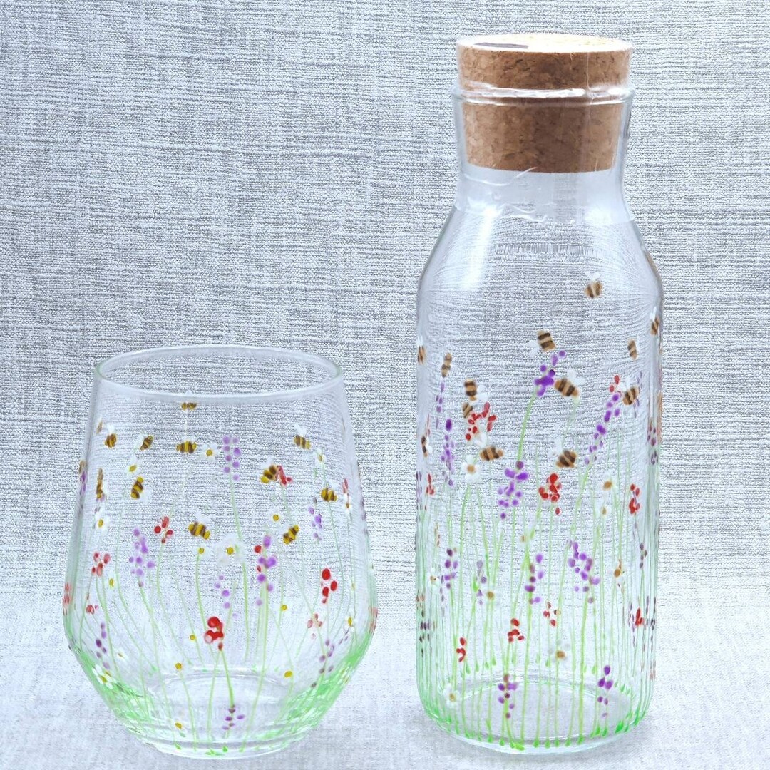 Summer Meadow Design Bedside Water Set - Etsy UK