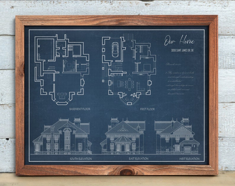 Architectural Blueprint Wall Art, First Home Gift, Home Builder Gift ...