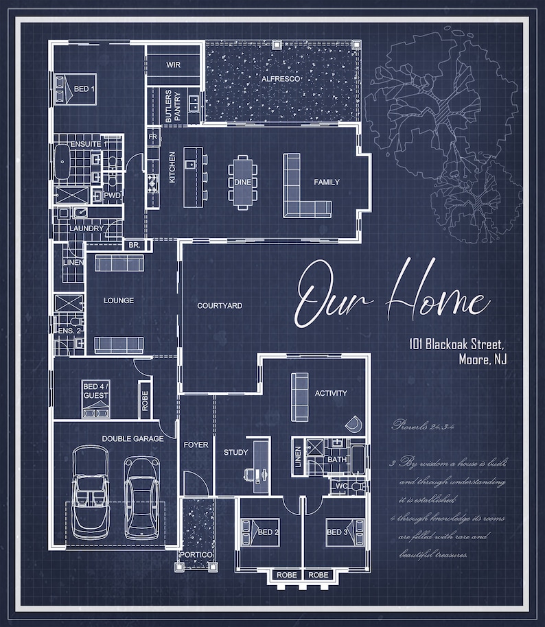 Custom Digital House Plan Artwork, Blueprint Floor Plan, Architectural ...