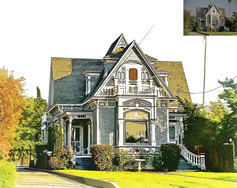 Custom House Portrait From Photo Digital Home Portrait First - Etsy