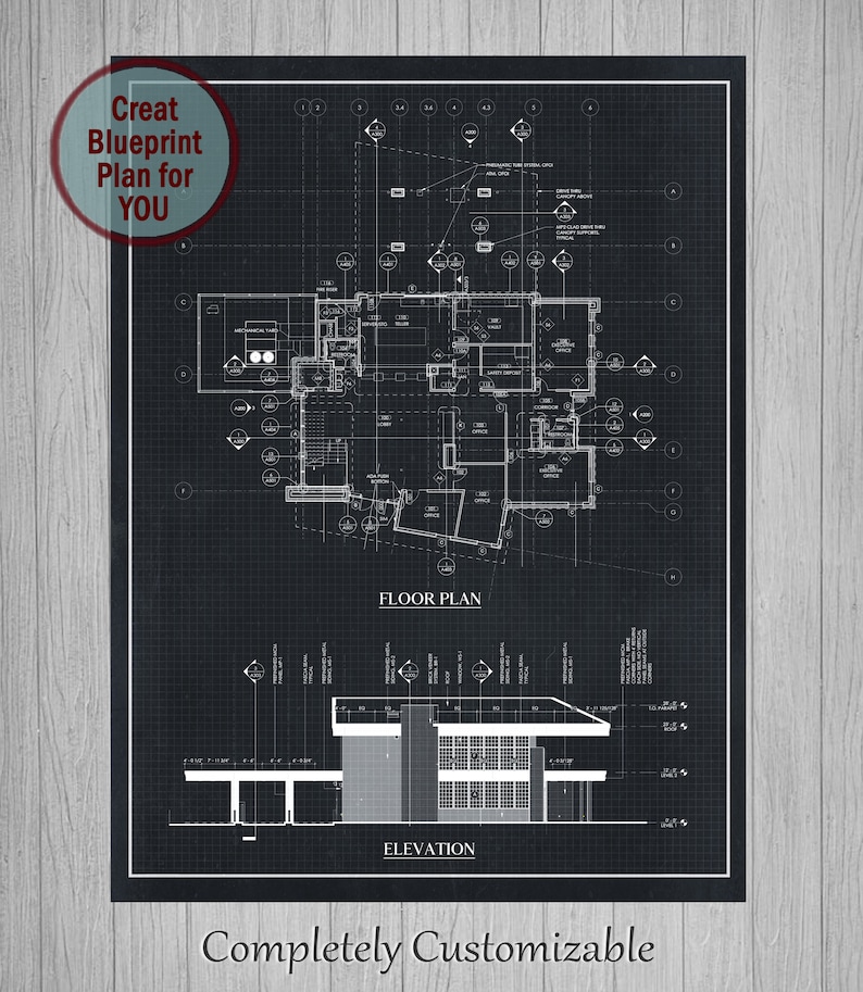Custom Blueprint Wall Art, Builder Gift, House Blueprints ...