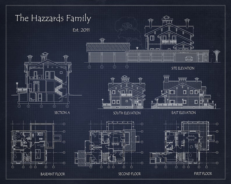 Architectural Blueprint Wall Art, First Home Gift, Home Builder Gift ...