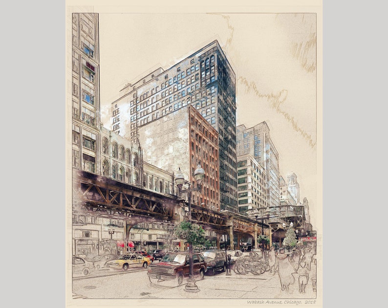 Architecture Wall Decor: Chicago City Poster / Architecture Drawing ...