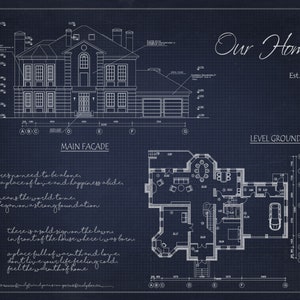 Architectural Blueprint Wall Art, First Home Gift, Home Builder Gift ...