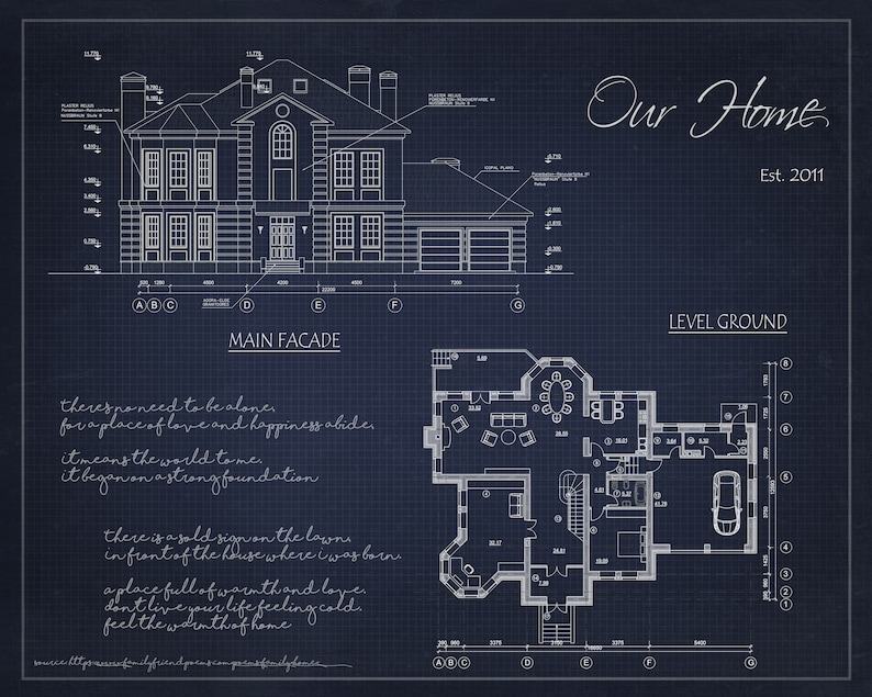 Architectural Blueprint Wall Art, First Home Gift, Home Builder Gift ...