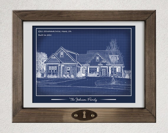 Custom Blueprint house portrait Digital house drawing from | Etsy