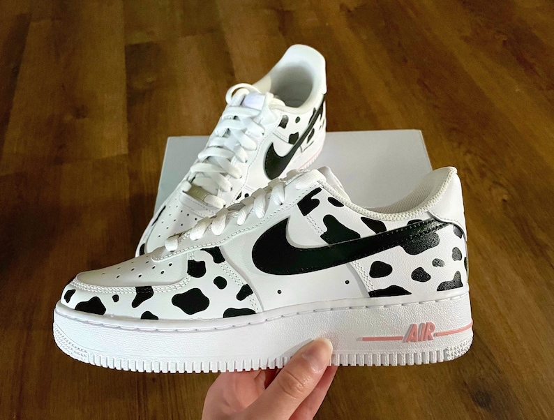 Cow Design Nike Air Force 1— Black Check Cow Print— Custom Cow Air ...
